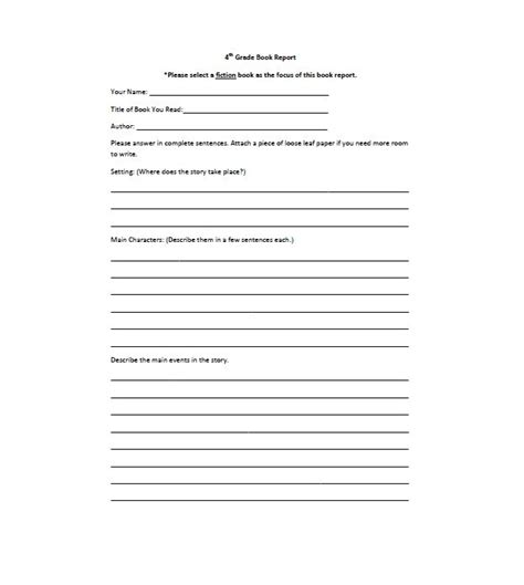 Book Report Template 7th Grade