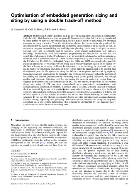 Pdf Optimisation Of Embedded Generation Sizing And Siting By Using A