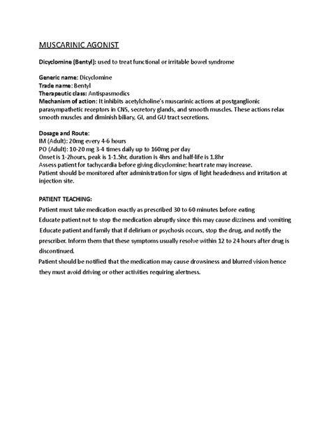 Muscarinic Agonist Bentyl Muscarinic Agonist Dicyclomine Bentyl
