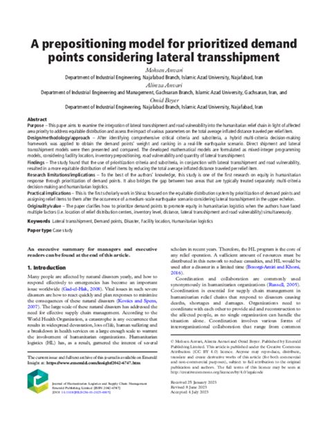Pdf A Prepositioning Model For Prioritized Demand Points Considering Lateral Transshipment