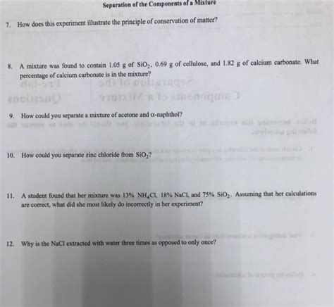 Solved Separation Of The Components Of A Mixture Pre Lab