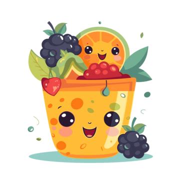Fruit Cup Vector Sticker Clipart Cup Of Fruit With A Cartoon Smile
