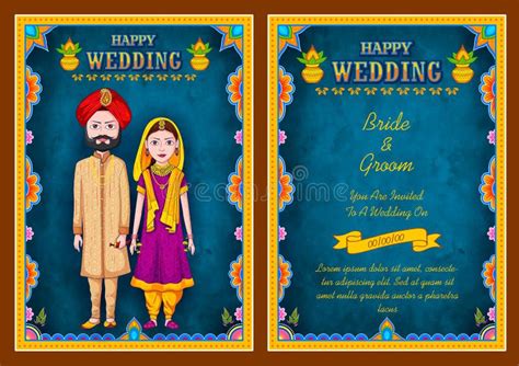Couple On Indian Wedding Invitation Template Background Stock