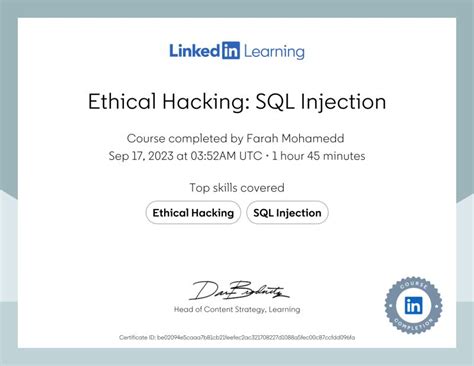 farah mohamedd on linkedin certificate of completion