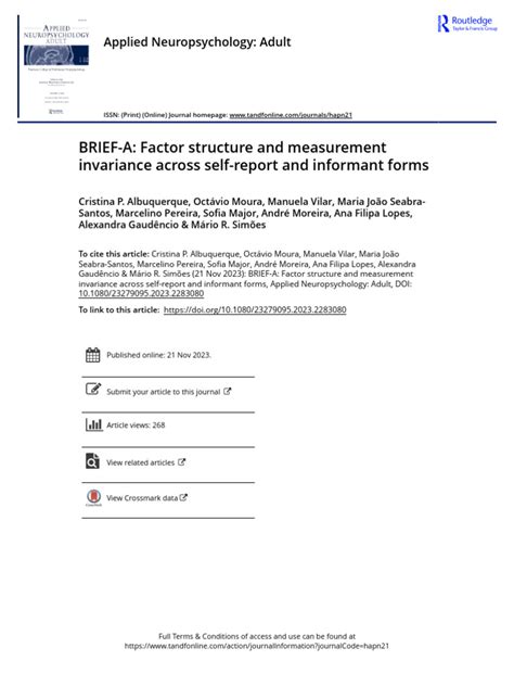 Brief A Factor Structure And Measurement Invariance Across Self Report And Informant Forms Pdf