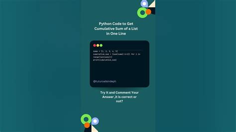 Python Trick 15 Get Cumulative Sum Of A List In One Line Tutorials In Depth Shorts Viral