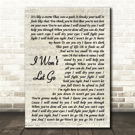 Rascal Flatts I Wont Let Go Song Lyric Vintage Script Quote Print Red Heart Print