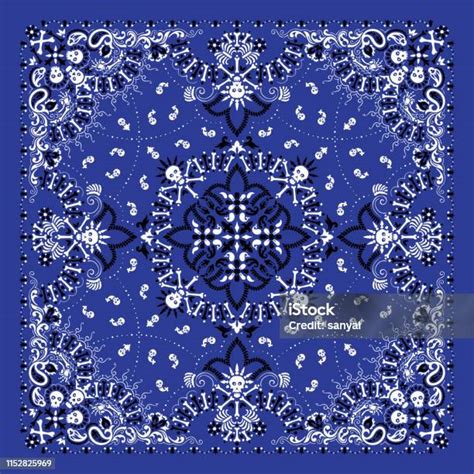 벡터 장식 페이 즐 리 두개골과 뼈 두건 인쇄 패브릭 목 스카프 또는 직물에 인쇄에 대 한 스카프 사각형 패턴 해 적 디자인 스타일 두건에 대한 스톡 벡터 아트 및 기타