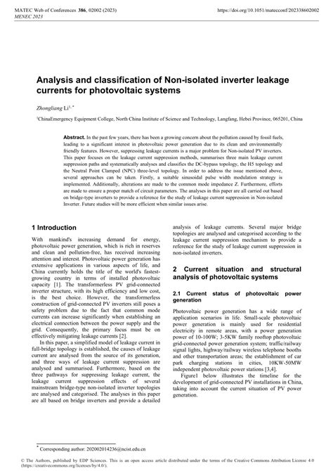 Pdf Analysis And Classification Of Non Isolated Inverter Leakage Currents For Photovoltaic Systems