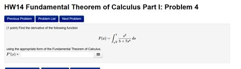 Solved Hw14 Fundamental Theorem Of Calculus Part I Problem