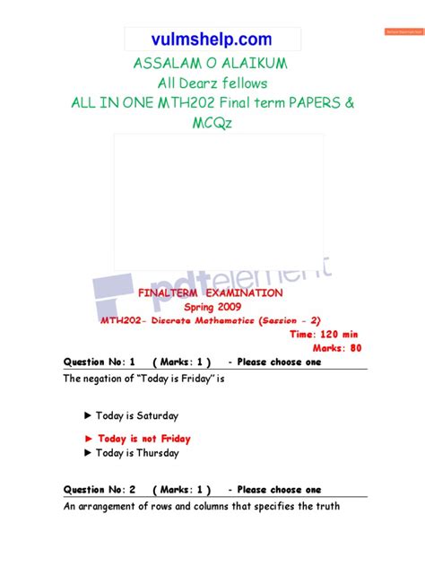 Mth202 Final Term Mcqs Mega File With Reference By Farhan Pdf