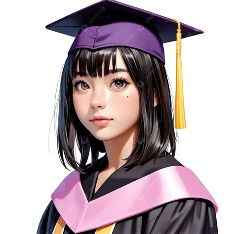 An Anime Girl In A Graduation Gown And Cap Smiling Brightly As She