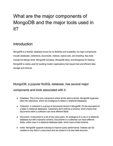 What Are The Major Components Of Mongodb And The Major Tools Used In It