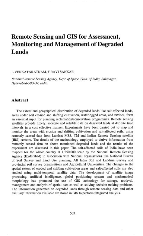 Pdf Remote Sensing And Gis For Assessment Monitoring And Management