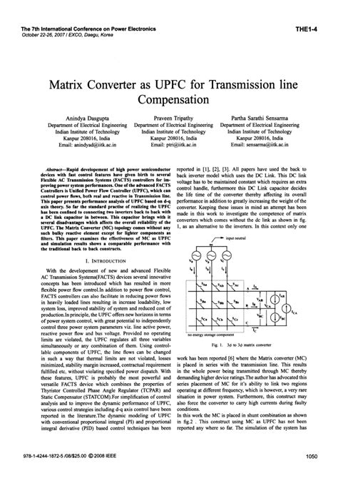 Pdf Matrix Converter As Upfc For Transmission Line Compensation
