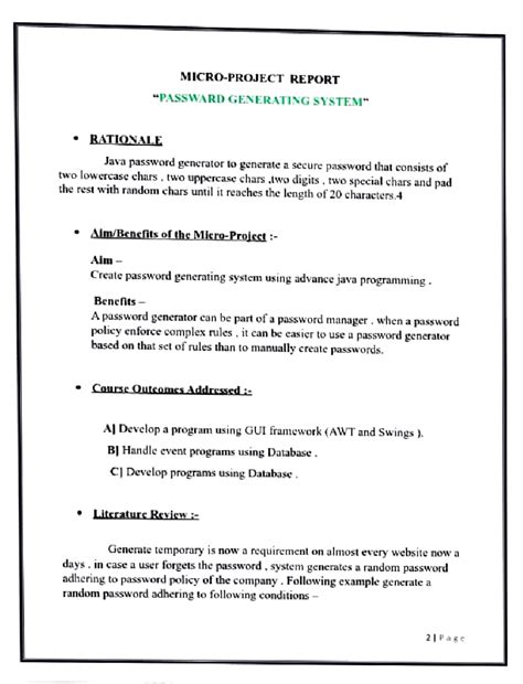 Java Micro Project Report Passward Generating System Rationale Java Password Generator To