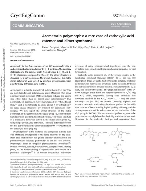 Pdf Acemetacin Polymorphs A Rare Case Of Carboxylic Acid Catemer And Dimer Synthons