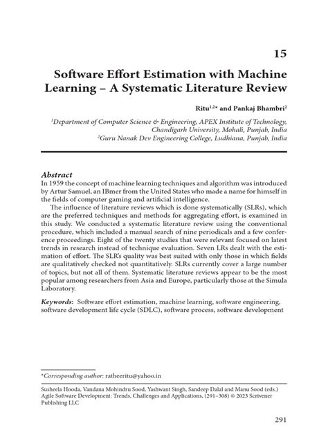 2023 Software Effort Estimation With Machine Learning A Systematic