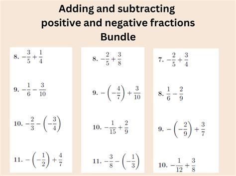 Adding And Subtracting Positive And Negative Fractions Worksheet Pdf