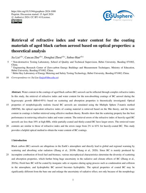Pdf Retrieval Of Refractive Index And Water Content For The Coating Materials Of Aged Black