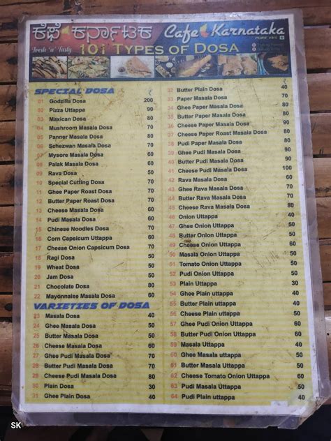 Menu At 101 Types Of Dosa Davanagere