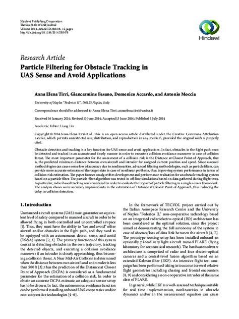 Pdf Particle Filtering For Obstacle Tracking In Uas