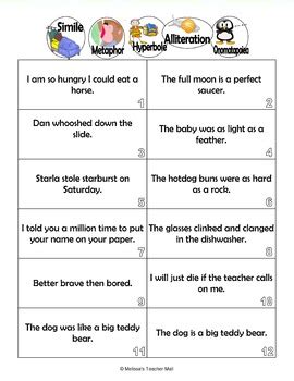 Figurative Language Sort Center Activity By Melissa S Teacher Mall