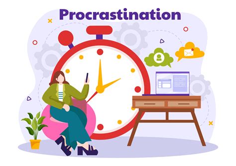 Procrastination Vector Illustration With Procrastinating Lazy Procrastination Vector Illustration With Procrastinating Lazy