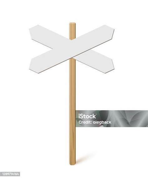 도로에 빈 방향 표지판 표지판 흰색 화살표 보드 벡터 그림 나무 스틱 흰색 배경에 고립 복고풍 거리 게시물 간단한 빈 교차로 배너 3차원 형태에 대한 스톡 벡터 아트 및