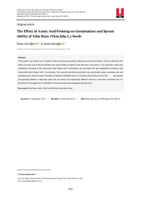 Pdf The Effect Of Acetic Acid Priming On Germination And Sprout
