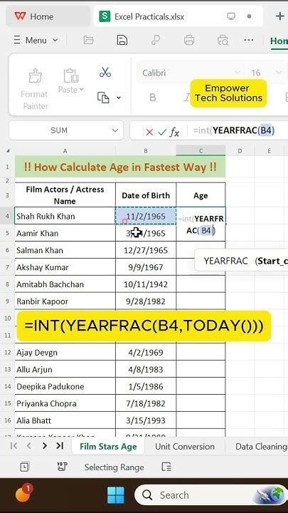 how to calculate age in the fastest way in ms excel excel exceltips exceltricks