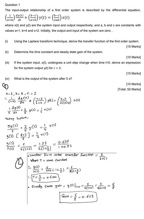 Solved Question The Input Output Relationship Of A First Chegg