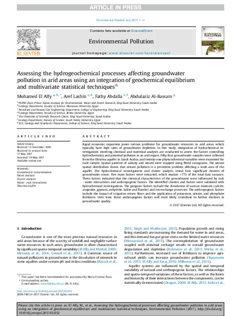 Pdf Assessing The Hydrogeochemical Processes Affecting Groundwater Pollution In Arid Areas
