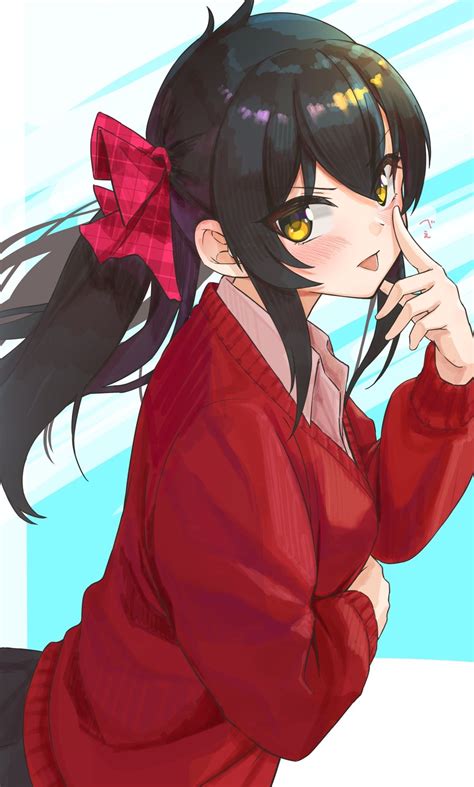 Safebooru 1girl P Akanbe Arm Under Breasts Black Hair Blush Breasts