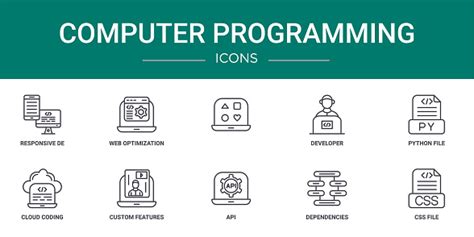 set of 10 outline web computer programming icons such as responsive de web optimization