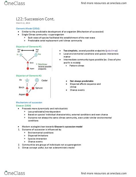 Biol 2060 Lecture Notes Winter 2018 Lecture 22 Climax Community