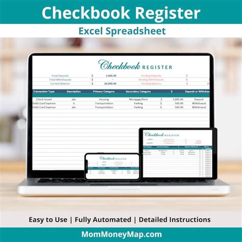 checkbook register excel download etsy