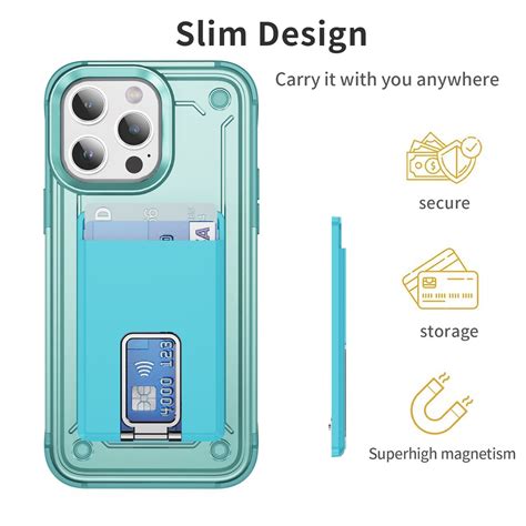 Skin Feel Magsafe Magnetic Phone Card Sleeve With Bracket Cyan Blue