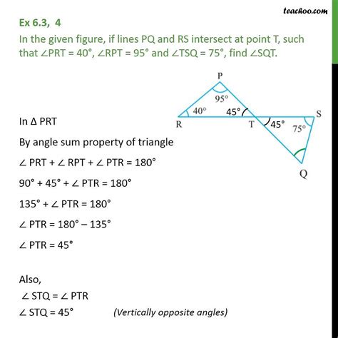 question 4 in figure if lines pq and rs intersect at point t