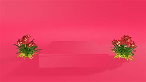 파란색 배경에 3d 렌더 연단 파스텔 꽃과 추상 적 최소한의 장면 화장품 프리젠 테이션을 보여주는 장면 디자인 빈 공간을 모의