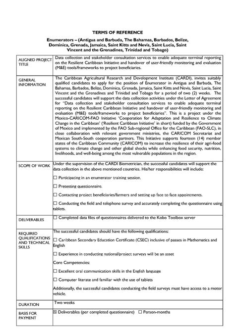 Cardi Vacancy Notice Enumerator Caribbean Agricultural Research
