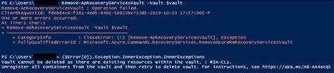 Remove AzureRMRecoveryServicesVault Fails Issue 9553 MicrosoftDocs
