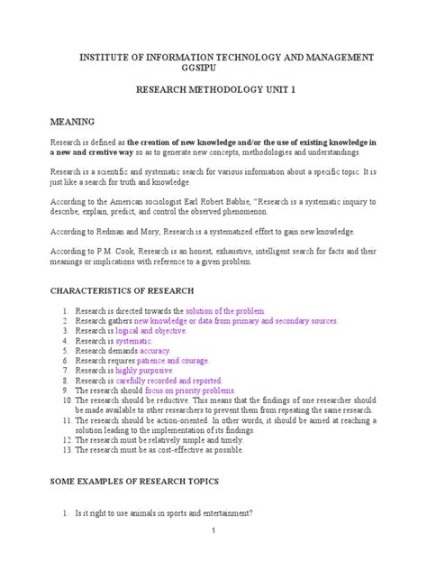Research Methodology Notes Unit 1 Pdf Hypothesis Scientific Method
