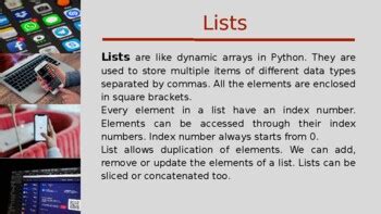 Intro To Python Lists And Dictionaries Lecture Notes Unit