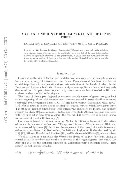 Pdf Abelian Functions For Trigonal Curves Of Genus Three