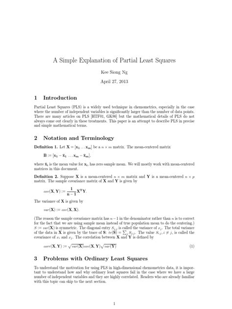 A Simple Explanation Of Partial Least Squares Pdf Ordinary Least