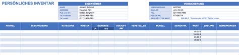 Kostenlose Excel Inventar Vorlagen