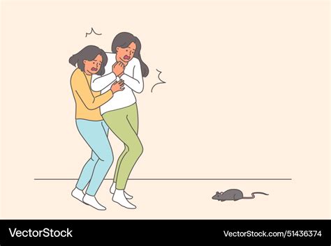 Frightened Women Scream At Sight Of Mouse Or Rat Vector Image
