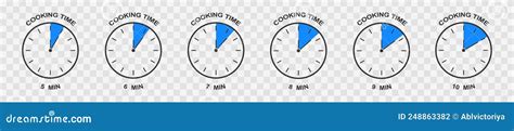Clock Faces With 5 6 7 8 9 10 Minute Time Interval Cooking Time Icons Set Timer Symbols