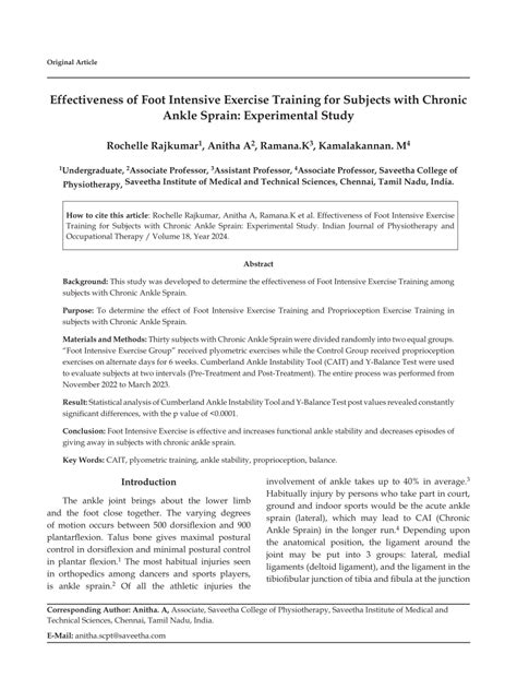Pdf Effectiveness Of Foot Intensive Exercise Training For Subjects With Chronic Ankle Sprain